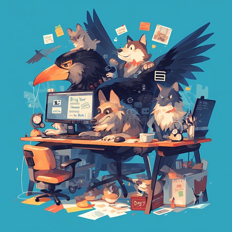 Animal Office Workday Illustration Stock Illustration - Illustration of ...
