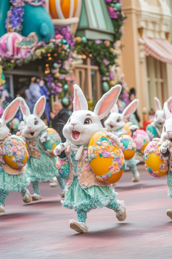 A Lively and Joyful Easter Bunny Parade, Featuring Multiple Bunnies ...