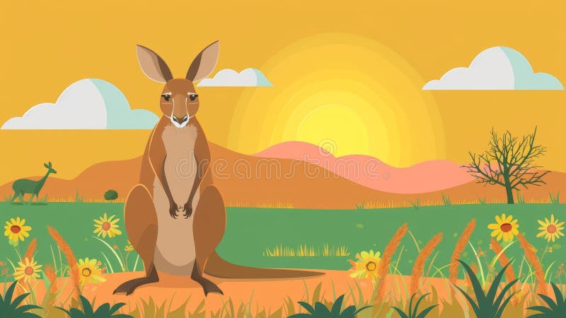 Lively Kangaroo Flat Design Front View Outback Theme Animation Vivid in ...