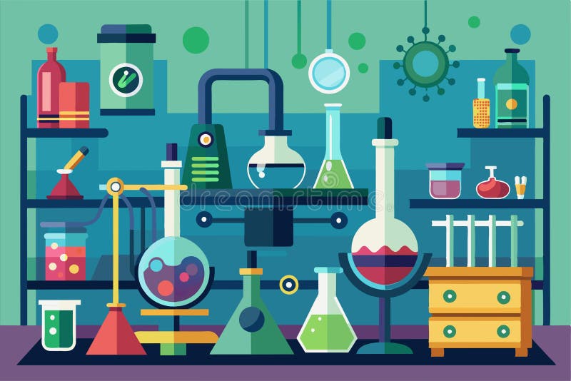 A Lively Lab Workspace Brimming with Glassware, Beakers, and Scientific ...