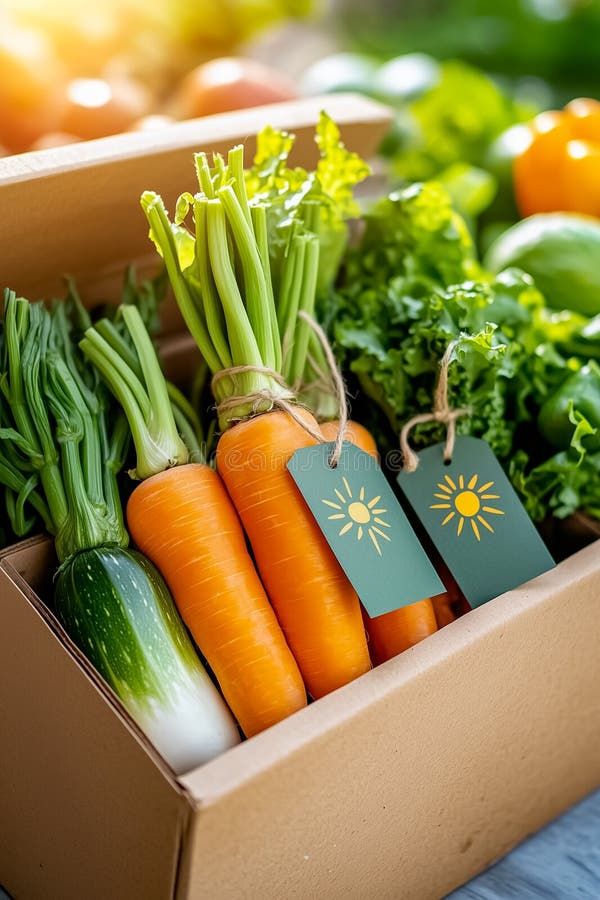 A Lively Market Table Showcases an Array of Organic Vegetable Bundles ...