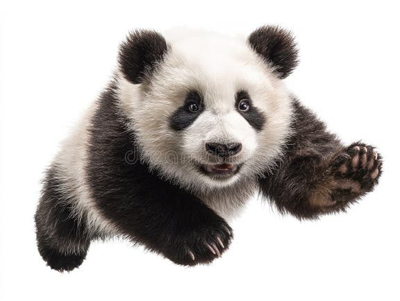 A Lively, Mid-motion Panda Against a White Backdrop Black and White ...