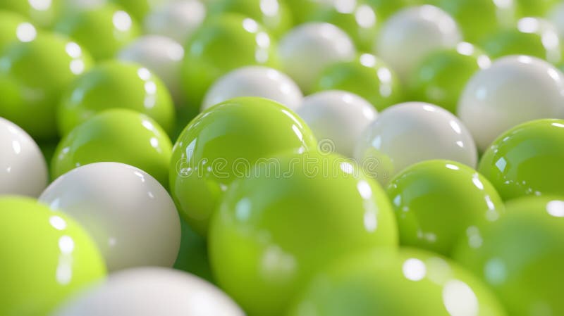 A Lively Mix of Green and White Spheres, Differing in Size, Forms a ...