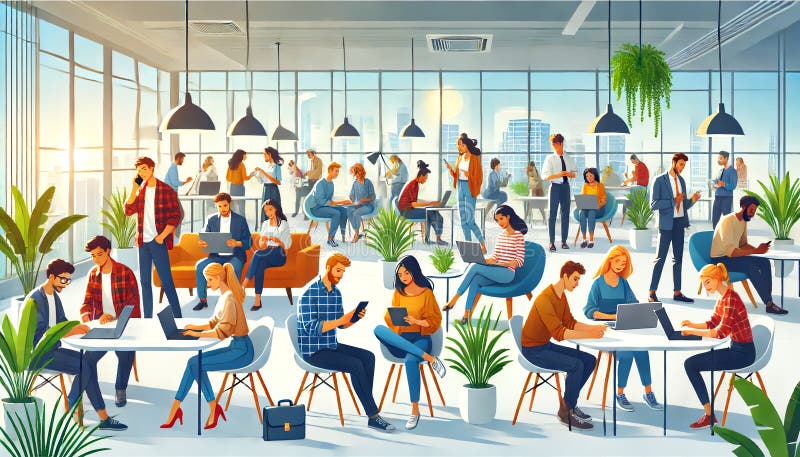 Lively Modern Office Space with Diverse Workers Stock Image - Image of ...