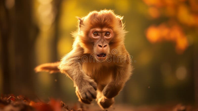 Lively Monkey Running through Forest with Warm Tones Stock Illustration ...