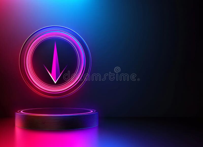 A Lively Neon Arrow Rises Inside a Luminous Circular Frame, Creating a ...