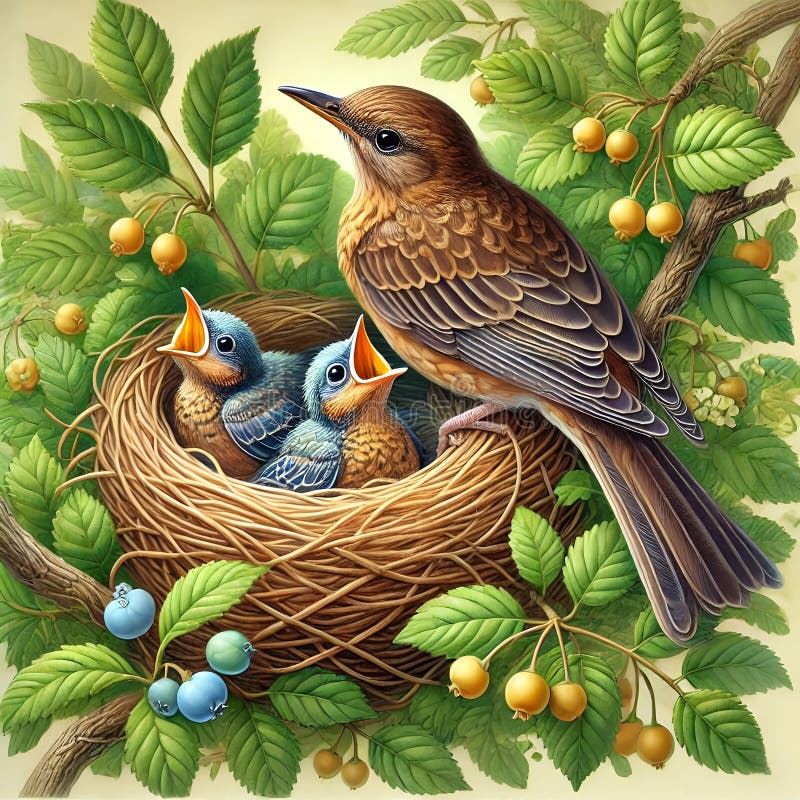 A Lively Nest Filled with Chirping Chicks and Their Attentive Mother ...