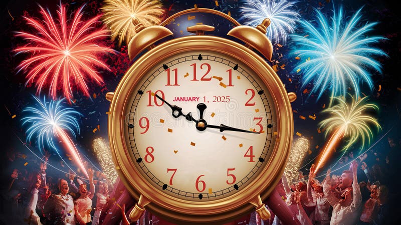 Lively New Year 2025 Countdown with Classic Alarm Clock Striking ... Lively New Year 2025 Countdown with Classic Alarm Clock Striking ...
