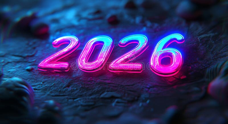 Lively 2026 New Year Design with Neon Numbers and a Cosmic Background ...