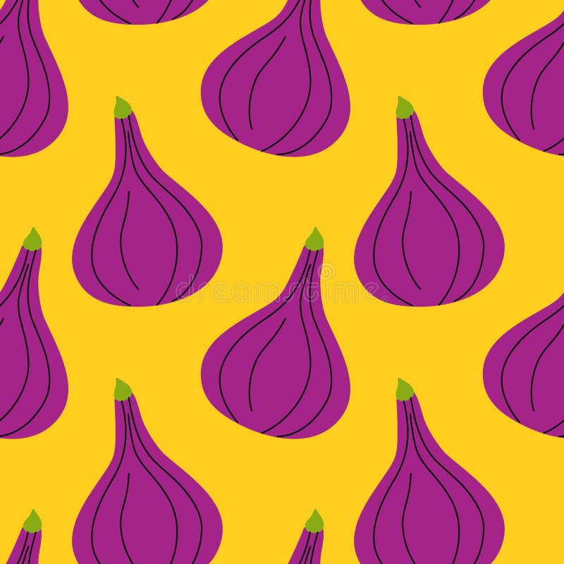 Colorful Purple Onions Pattern on a Bright Yellow Background Showcasing ...