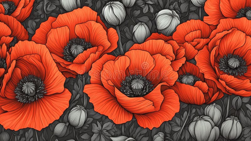 Lively Poppy Flower Design for Fabric and Wallpaper Stock Photo - Image ...