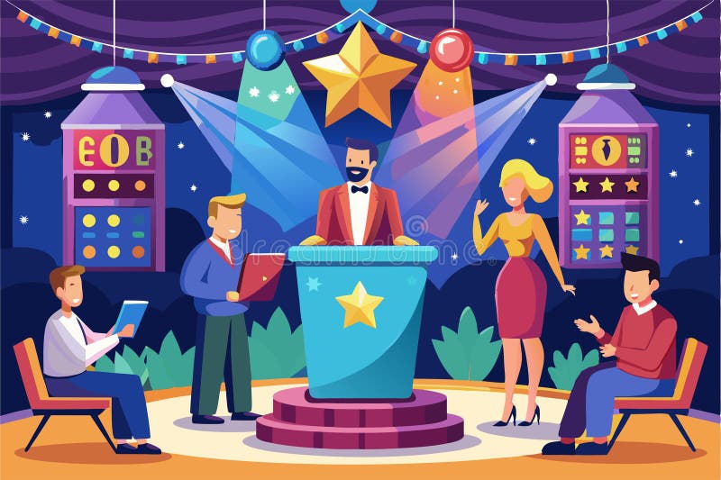 A Lively Quiz Show Features a Confident Host, Eager Contestants, and ...