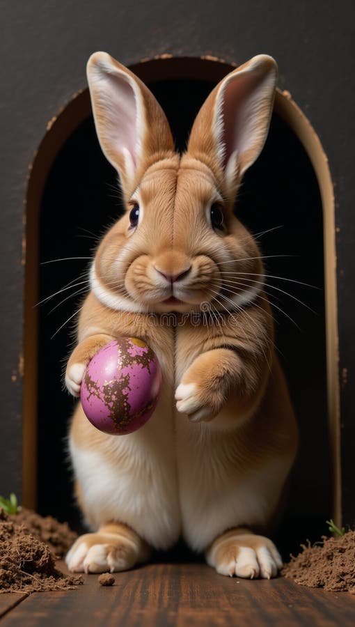 A Lively Rabbit Emerges from a Hole with Chocolate Eggs Against an ...