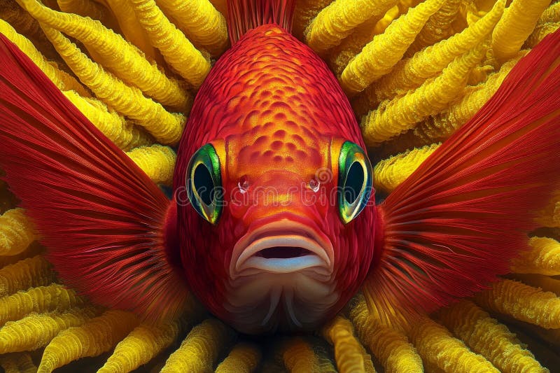 Lively Red Lip Blenny Fish Perched on Yellow Sponge - Underwater Macro ...