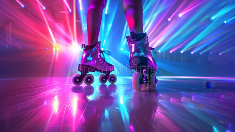 Lively Rollerskating Party Backdrop Featuring Vibrant Colorful Lighting ...