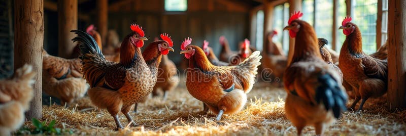 Lively Rural Chicken Coop with Vibrant Hens on Sunlit Hay Stock Photo ...