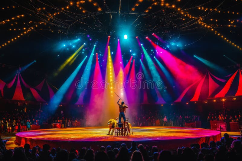 A Vibrant Circus Performance with Colorful Lights and an Impressive Act ...