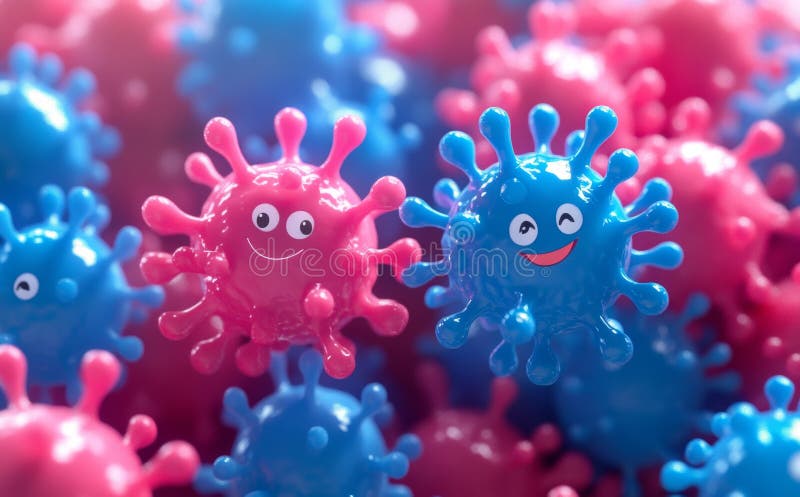 A Lively Scene Showing Friendly Bacteria and Viruses Mingling in a ...