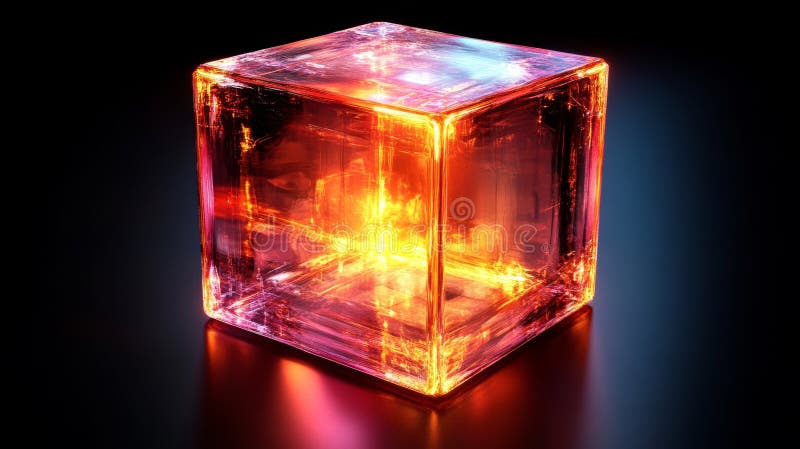 A Lively, Shining Cube Illuminated by a Neon Gradient Light in a Dark ...