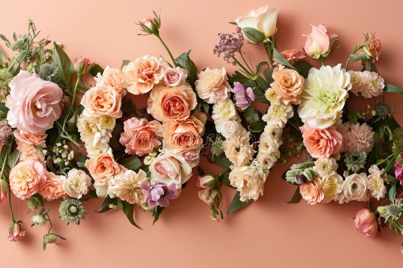 Lively Spring Flowers Spelling Love on a Peach-colored Canvas Stock ...