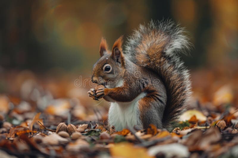 Squirrel Joyfully Stashing Nuts Stock Illustration - Illustration of ...