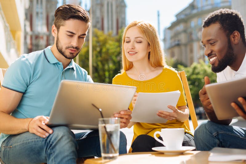 Lively Talented Professional Having a Look at Data Stock Photo - Image ...