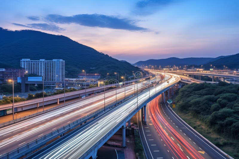 Lively Traffic Flowing Along the Beautiful Highway with a Breathtaking ...