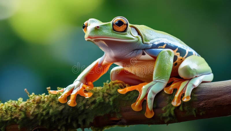 Tree Frog Frolicking in a Rainforest Canopy, Showcasing Vibrant Greens ...