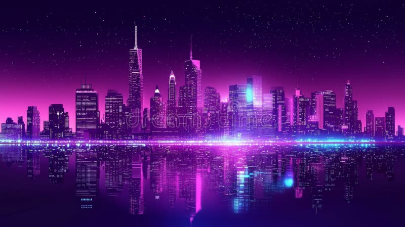 Lively Twilight City: a Neon-Bright Urban Scene Stock Image - Image of ...