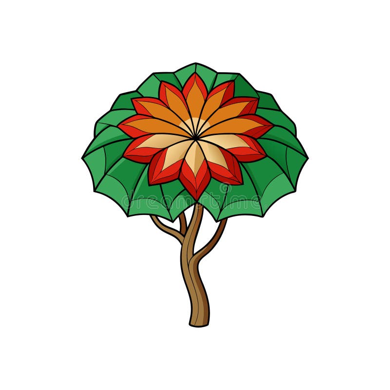 Lively Umbrella Tree Flower with Rich Leaf Colors Stock Illustration ...