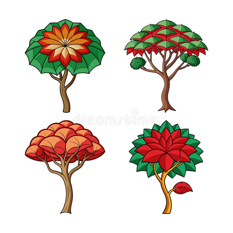 Lively Umbrella Tree Flower with Rich Leaf Colors Stock Vector ...