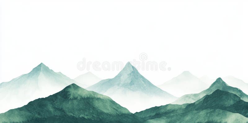 Lively Watercolor Mountains on a Rectangular Background. Cute and Cozy ...
