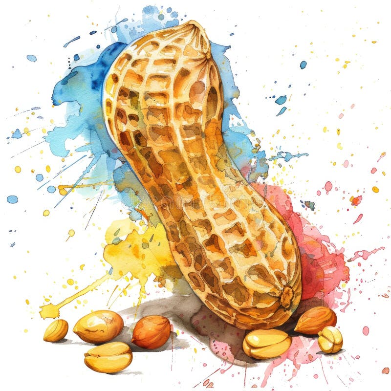 A Lively Watercolor Rendering of Peanuts with a Splash of Color Stock ...