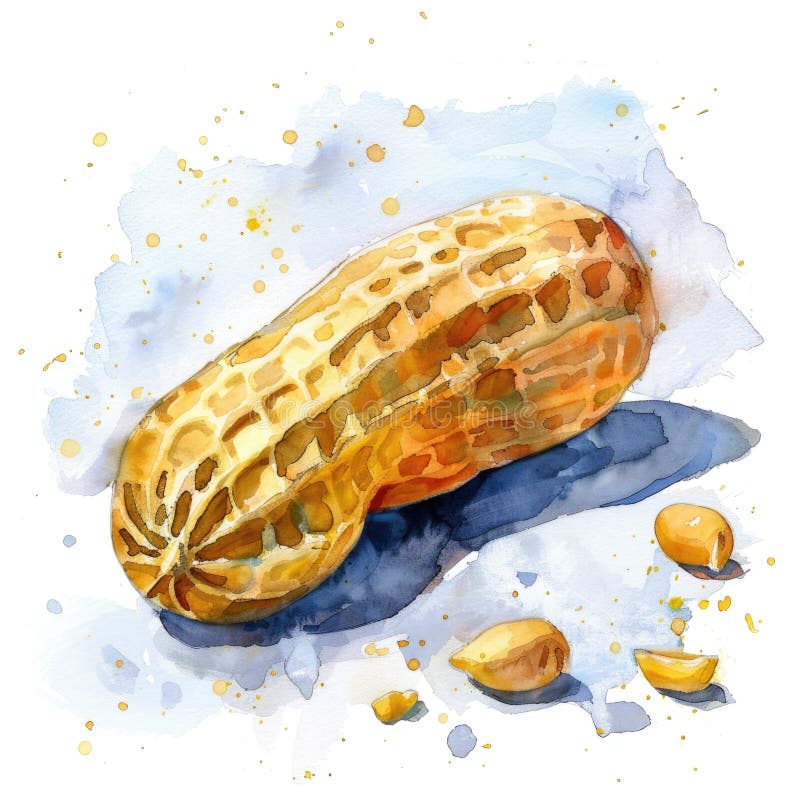 A Lively Watercolor Rendering of Peanuts with a Splash of Color Stock ...