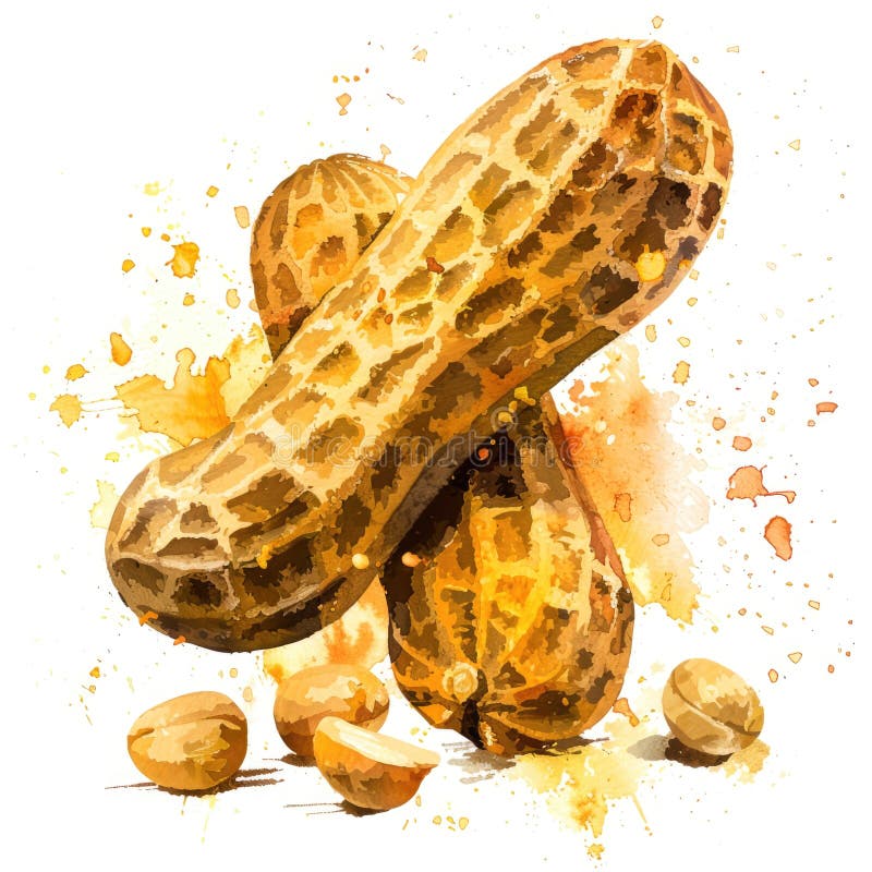 A Lively Watercolor Rendering of Peanuts with a Splash of Color Stock ...