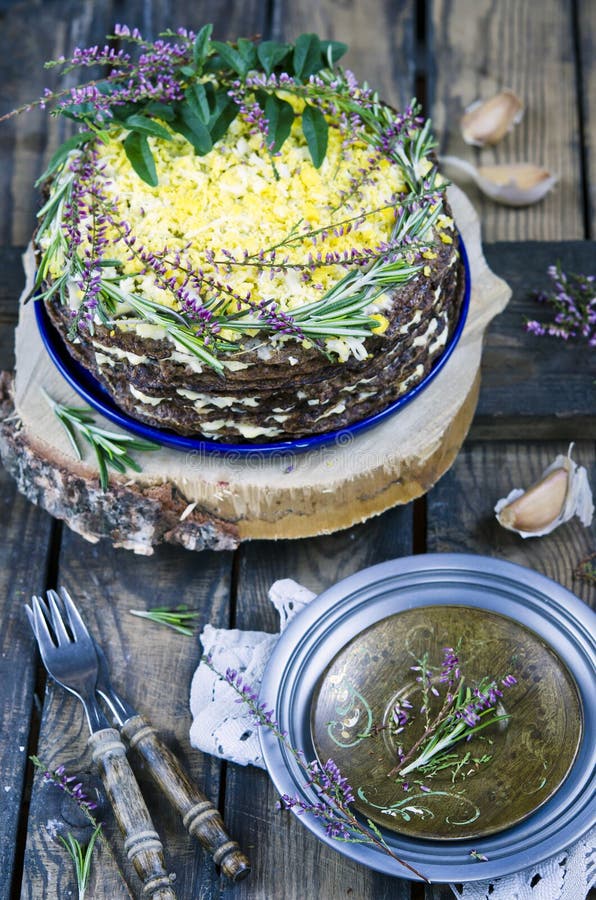 Liver cake with garlic stock photo. Image of healthy - 48708466