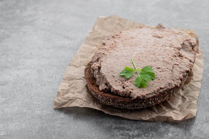 Liver Meat Pate Spread on Rye Bread on Gray Background Stock Photo ...