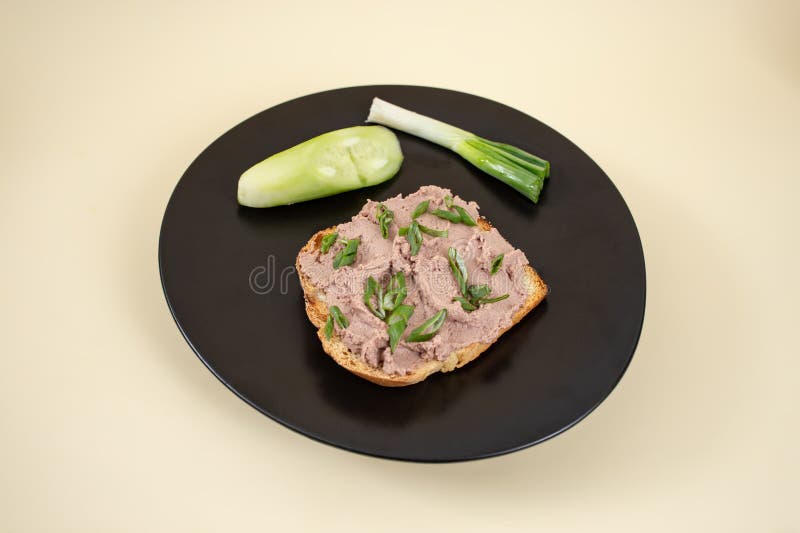 Liver Paste Pate, on a Slice of Toasted Bread with Sprinkled Spring ...