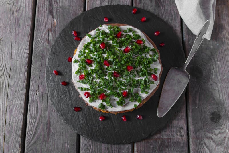 Liver Pie Layer Cake Stuffed with Carrots and Onions Stock Image ...