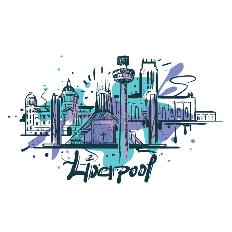 Liverpool Abstract Color Drawing. Liverpool Sketch Vector Illustration ...