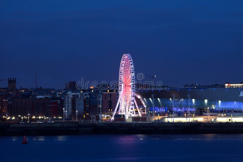 Liverpool City View Ferris Wheel Stock Image - Image of night ...