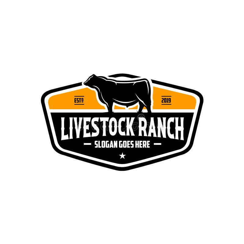 Livestock Ranch Farm Emblem Logo Vector. Angus Cow Cattle Ranch Ready ...