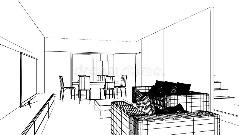 Living Area Drawings in Modern Style,3d Rendering Stock Vector ...