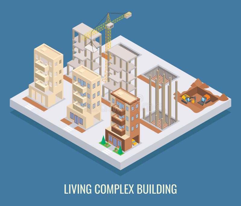Living Complex Building Vector Flat Isometric Poster, Banner Stock ...