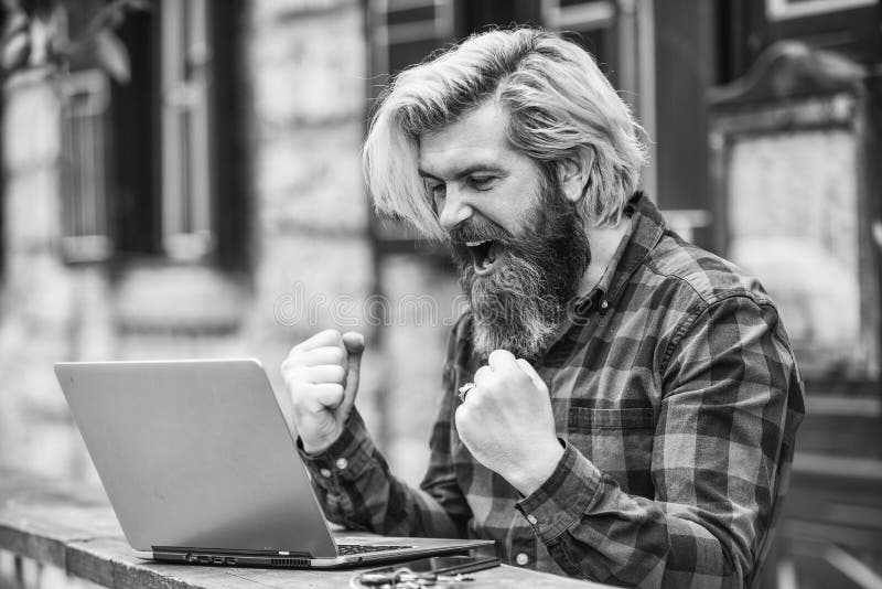 Living in Digital Age. Freelancer Man Working on Computer. Businessman ...