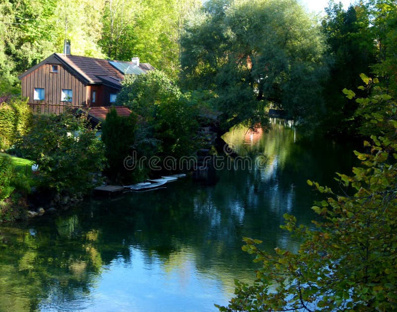 Living on the Idyllic River with Many Trees on the Bank 2 Stock Image ...