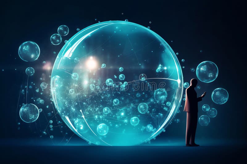 Living in Information Bubble Concept. a Person and a Glowing Bubbles ...