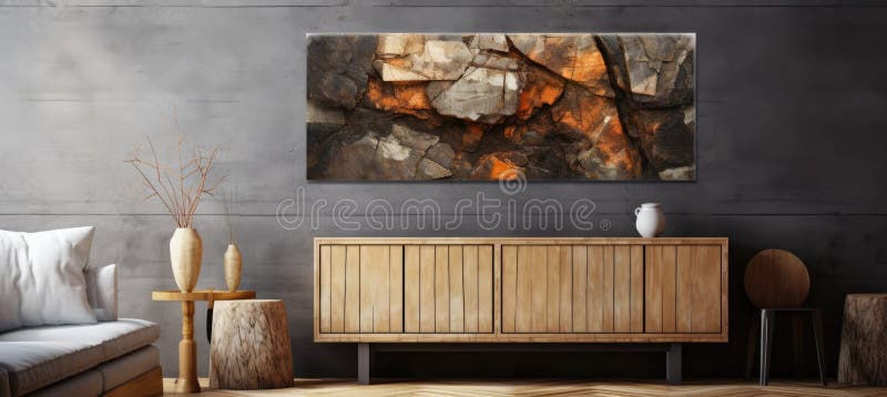 Living Room with an Abstract Painting on the Wall Stock Illustration ...