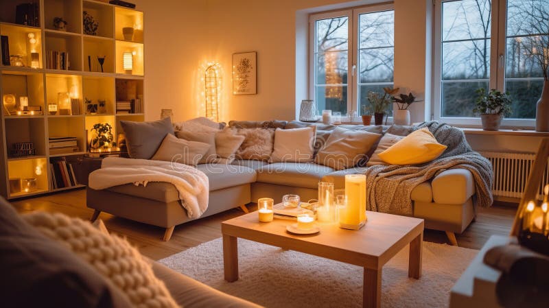 A Living Room of a Beautiful Bright Modern Style House Stock ...