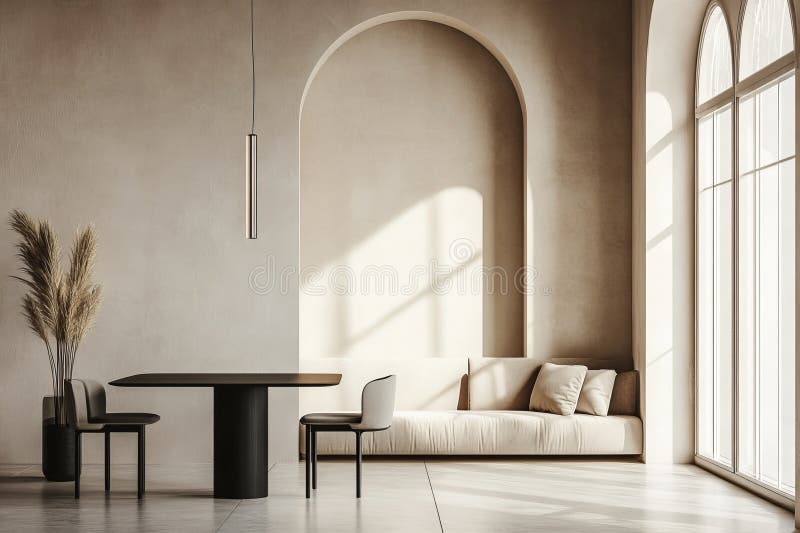 The Living Room of a Beige Home Features an Eating Table, a Relaxation ...